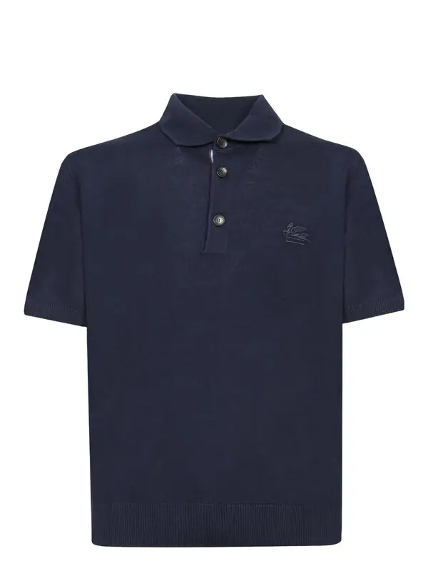 Etro Pegasus Embroidered Short-sleeved Polo Shirt - Blue