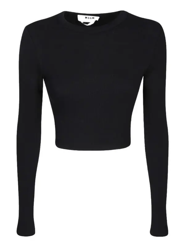MSGM Cut-out Crewneck Cropped T-shirt - Black