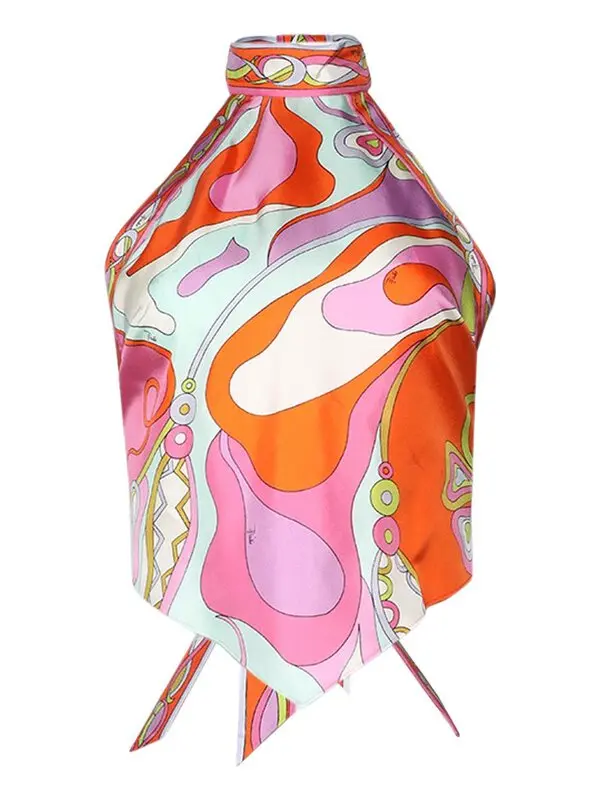 Emilio Pucci Orchidee Print Silk Twill Halterneck Top - Multicolor
