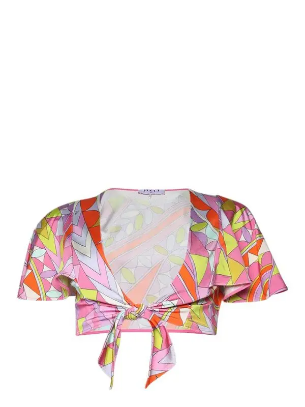Emilio Pucci Manuba Print Knotted Jersey Satin Top - Multicolor