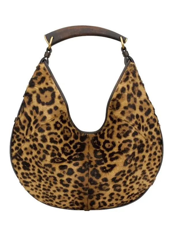 Saint Laurent Mombasa Medium Leopard Print Pony Hair Leather Bag - Brown
