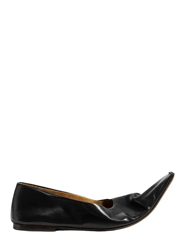 Khaite Marlene Ballerina In Glazed Leather - Black