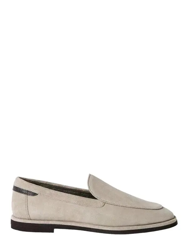 Brunello Cucinelli Suede Loafers With Monili Detail - Neutrals