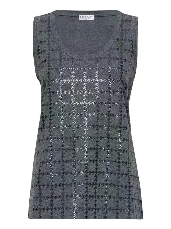 Brunello Cucinelli Embellished Cotton Jersey Top - Grey