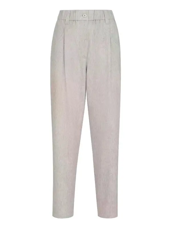 Brunello Cucinelli Wool Flannel Baggy Trousers With Monili Detail - Grey