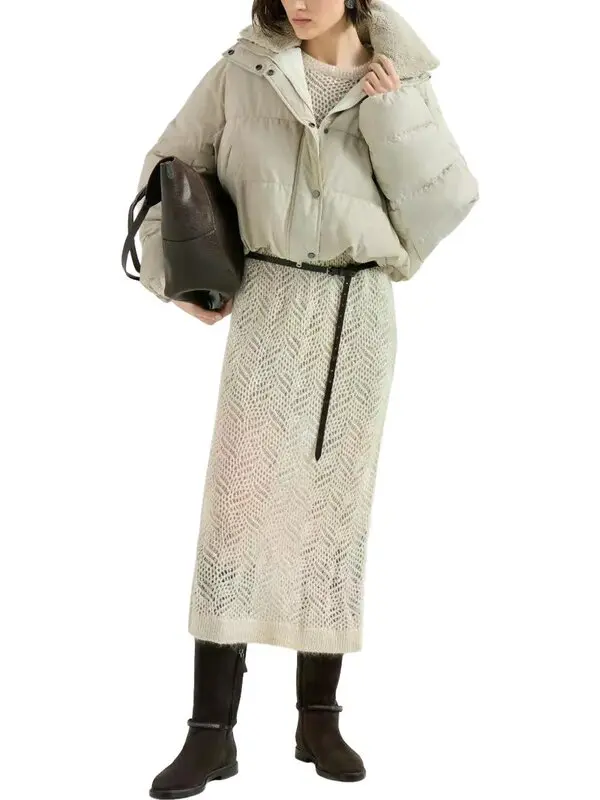 Brunello Cucinelli Abstract Leaf Knit Dress - Neutrals