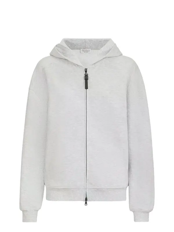 Brunello Cucinelli Cotton Smooth French-terry Topwear With Shiny Zipper-pull - Grey