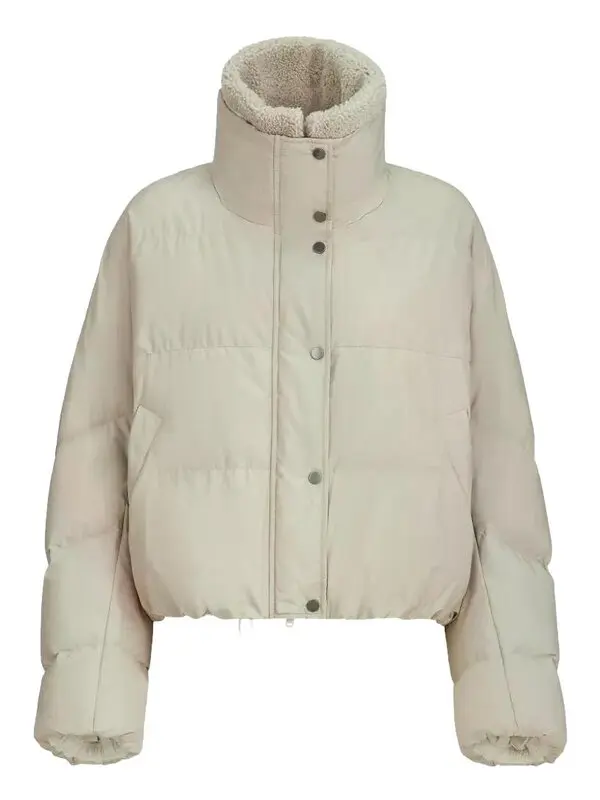 Brunello Cucinelli Techno Cotton Taffeta Down Jacket With Detachable Shearling Insert And Monili - Neutrals