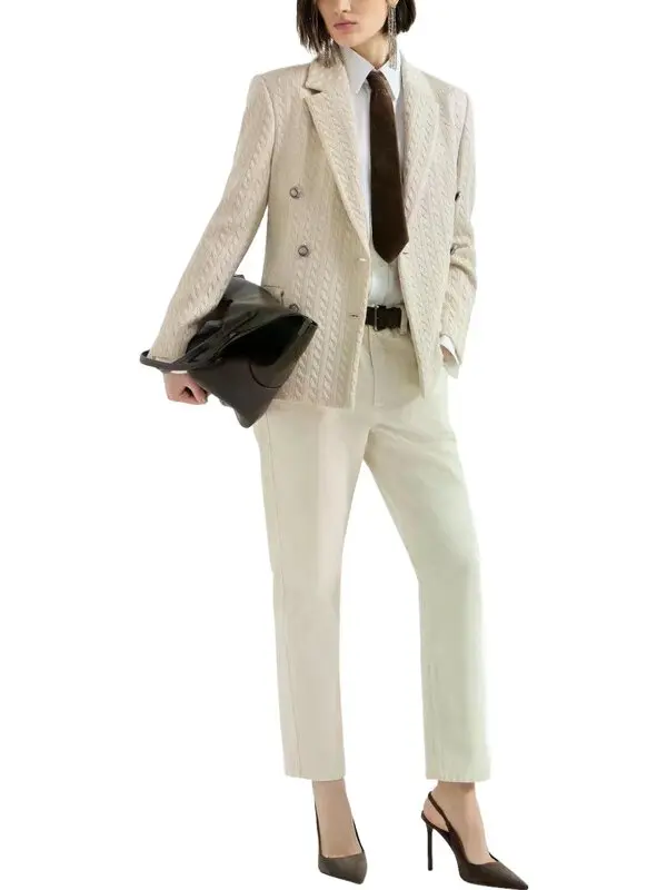 Brunello Cucinelli Sparkling Cotton And Viscose English-rib-knit Blazer With Monili - Neutrals