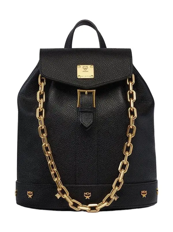 Mcm Studded Calfskin Drawstring Backpack - Black