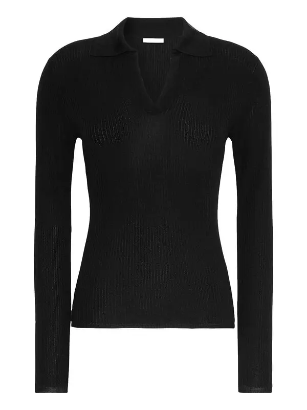 Max Mara Cashmere And Silk Ribbed Polo Shirt - Black