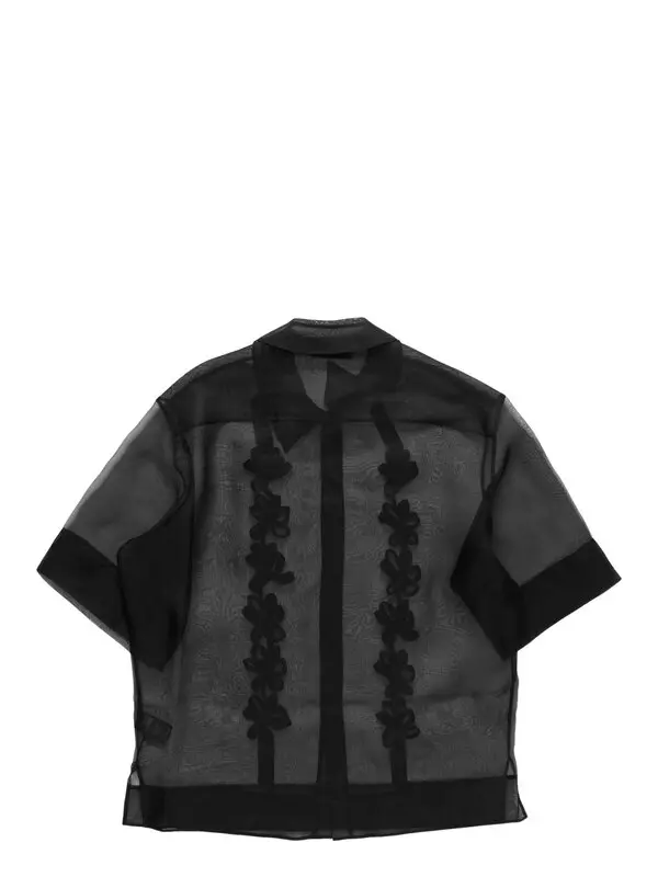Simone Rocha Sheer Daisy Ribbon Chain Boxy Shirt - Black