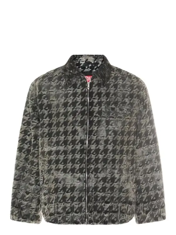DIESEL® Houndstooth Distressed Zip-up Jacket - Grey