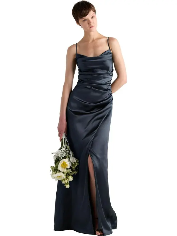 Quince Juliette Stretch Satin Gown - Navy