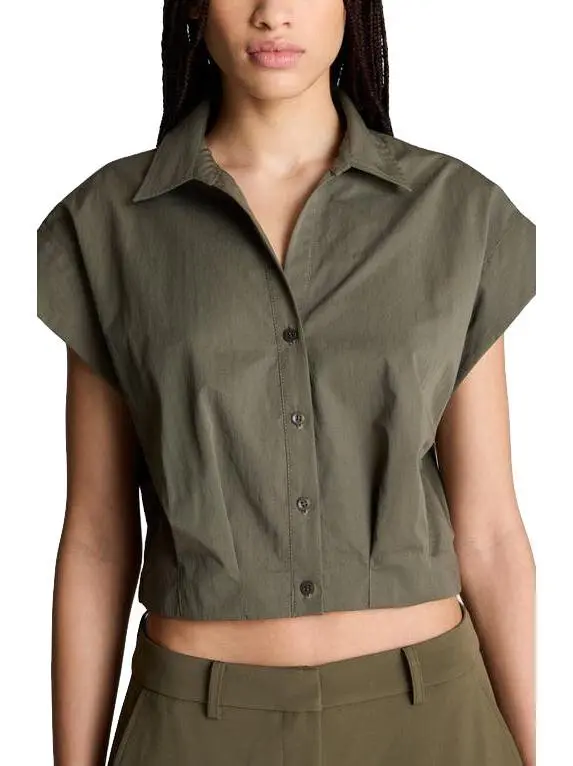 KENNETH COLE Cotton Blend Cropped Button-up Shirt - Turtle Green
