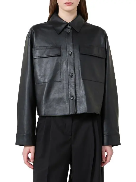Max Mara Cropped Leather Shirt Jacket - Black
