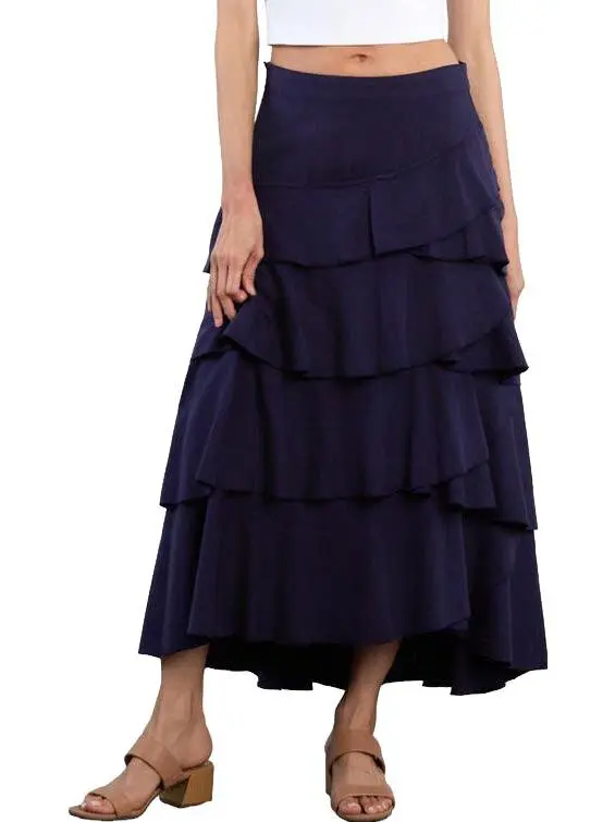 WASH LAB DENIM Petal Tiered Maxi Skirt - Eclipse