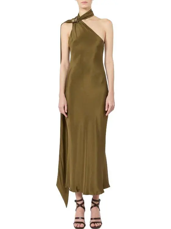 Max Mara One-shoulder Silk Satin Midi Dress - Mud