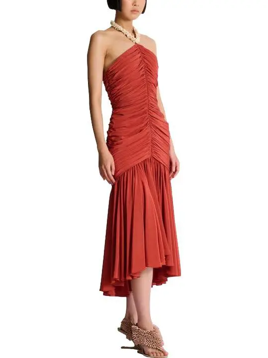 Balmain Crepe Shell Dress With Embellished Necklace Strap - Red