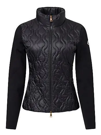 Moncler Hybrid Logo Badge Nylon And Cotton-knit Cardigan - Black