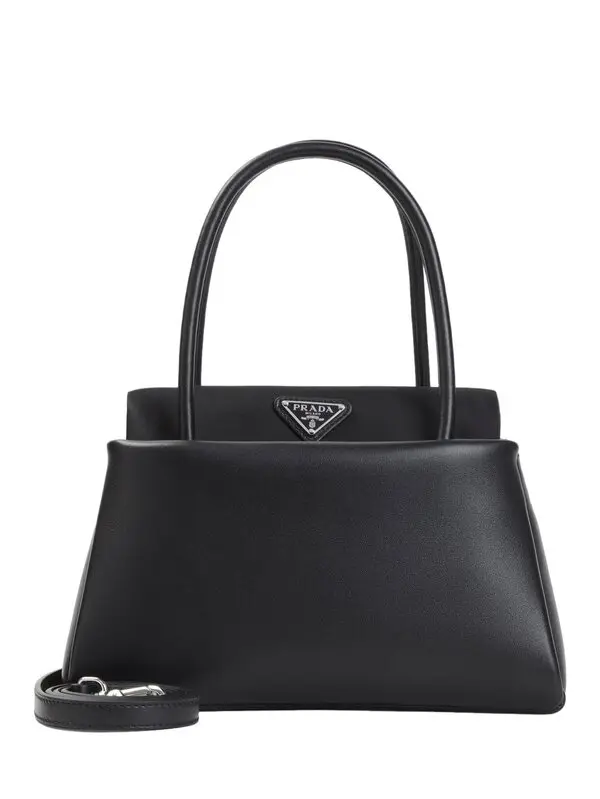 Prada Calfskin Leather Handbag With Triangle Logo - Black