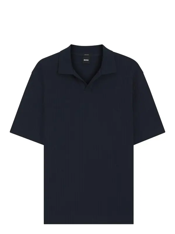 BOSS Jacquard-pattern Polo Shirt With Johnny Collar - Dark Blue