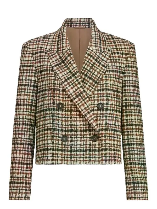 Brunello Cucinelli Checked Wool And Alpaca Comfort Blazer With Monili - Neutrals