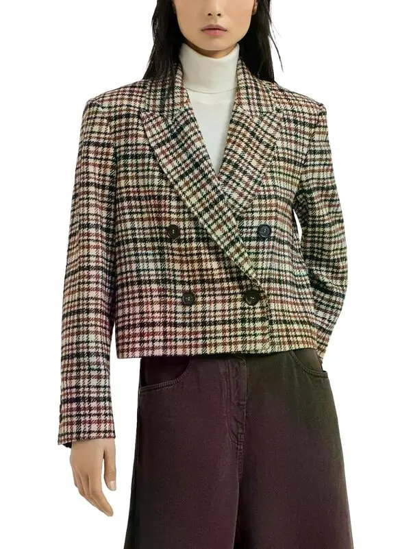 Brunello Cucinelli Checked Wool And Alpaca Comfort Blazer With Monili - Neutrals
