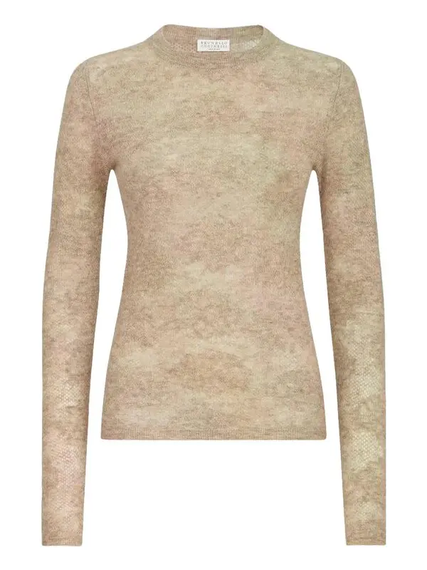 Brunello Cucinelli Silk, Alpaca And Wool Flower-lace Sweater - Neutrals
