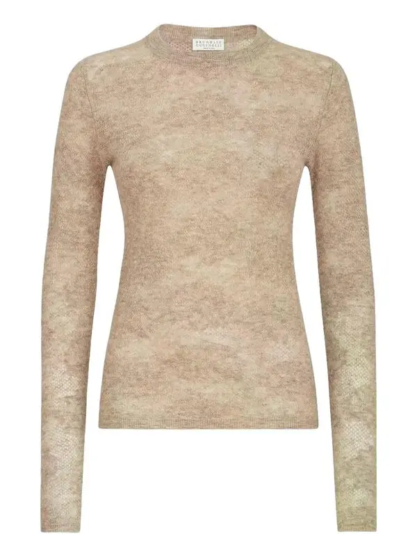 Brunello Cucinelli Silk, Alpaca And Wool Flower-lace Sweater - Neutrals