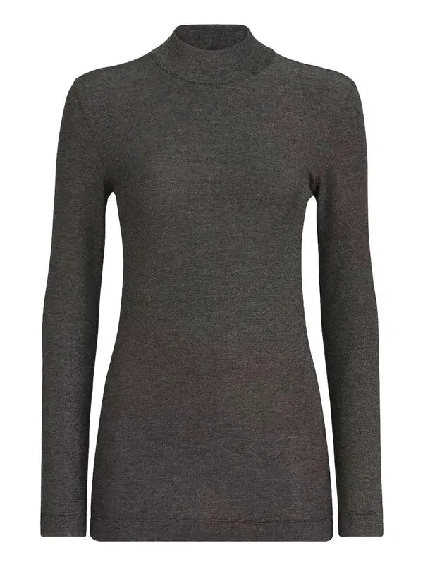 Brunello Cucinelli Sparkling Virgin Wool Mock Neck Long Sleeve T-shirt - Grey