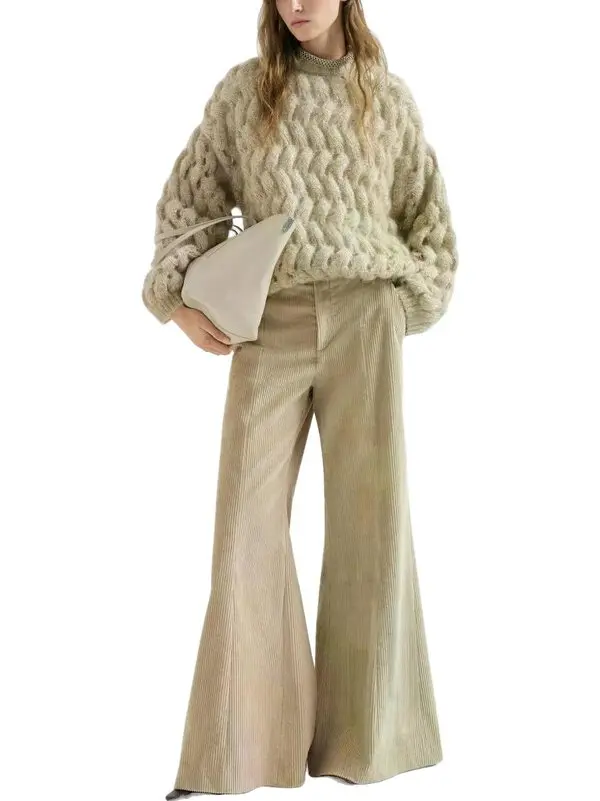 Brunello Cucinelli Dazzling Zigzag-cables Sweater In Mohair And Wool - Neutrals