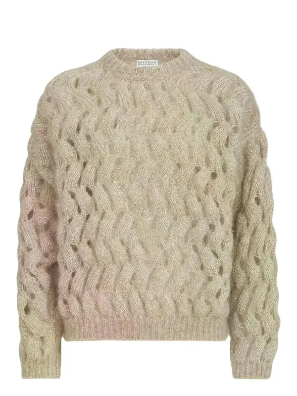Brunello Cucinelli Dazzling Zigzag-cables Sweater In Mohair And Wool - Neutrals