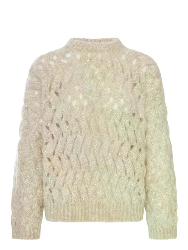 Brunello Cucinelli Dazzling Zigzag-cables Sweater In Mohair And Wool - Neutrals