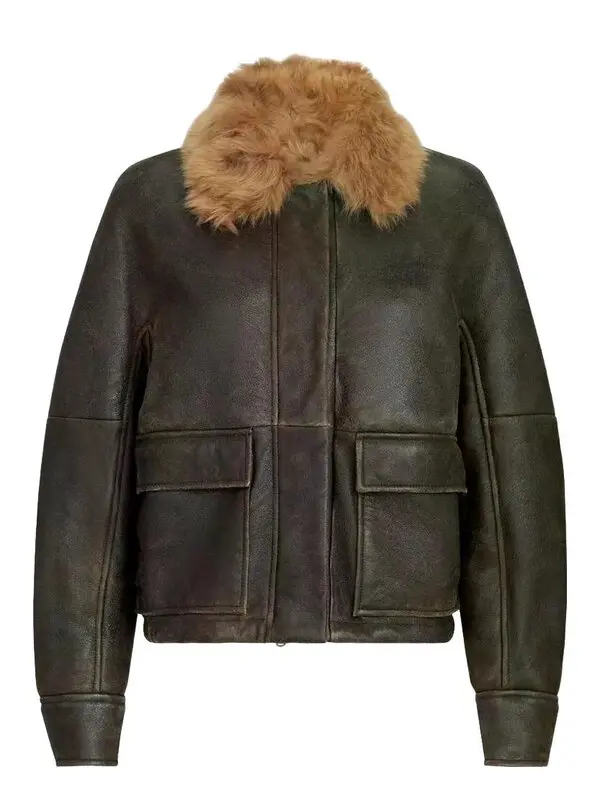 Brunello Cucinelli Shearling Aviator Jacket With Monili - Brown