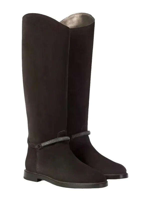 Brunello Cucinelli Suede Boots With Monili Strap - Brown