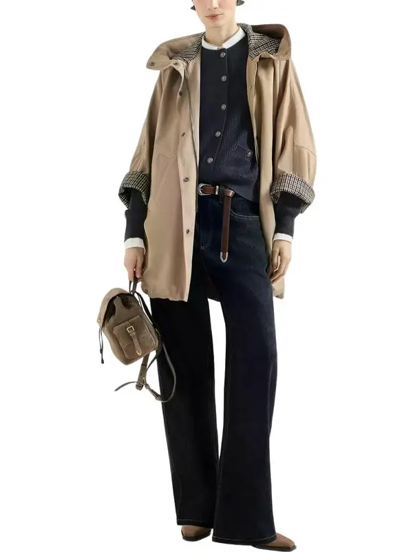 Brunello Cucinelli Cotton And Linen Hooded Outerwear Jacket With Monili - Neutrals