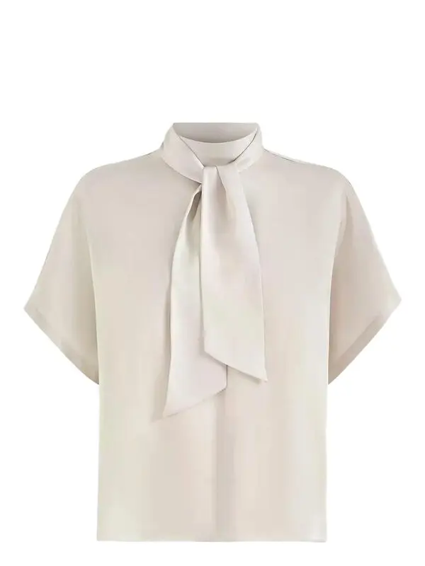 Brunello Cucinelli Silk Satin High-neck T-shirt With Monili Detail - Neutrals