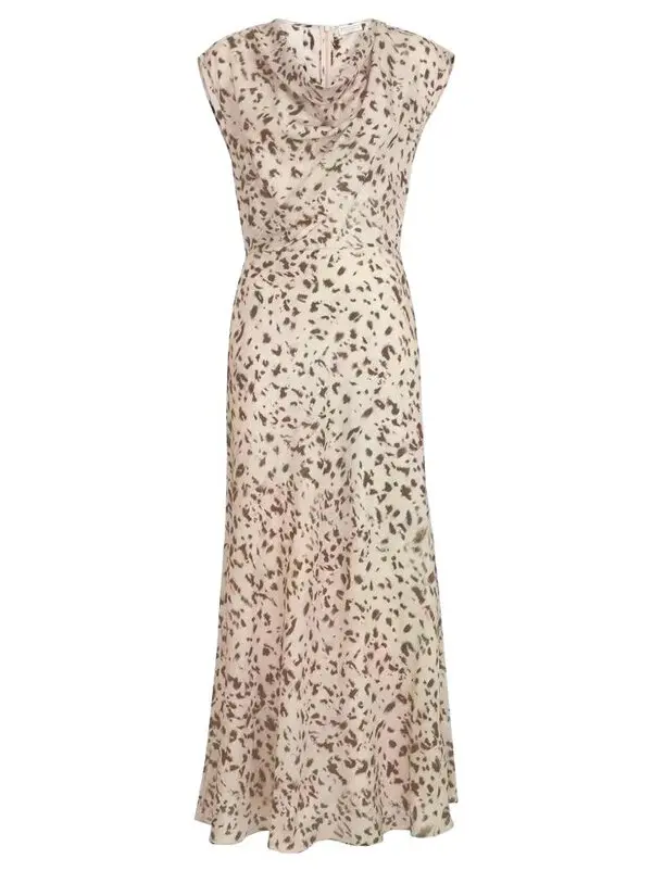 Brunello Cucinelli Lynx-print Silk Pongee Draped Dress With Monili - Neutrals