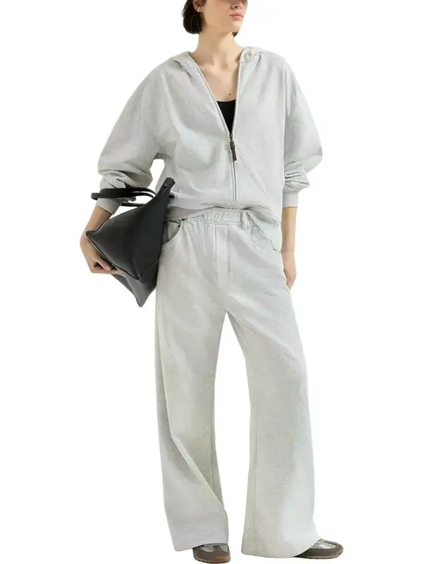 Brunello Cucinelli Cotton Smooth French-terry Topwear With Shiny Zipper-pull - Grey