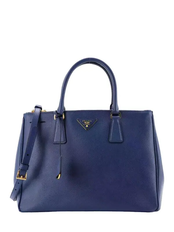 Prada Lux Saffiano Leather Double Zip Tote Bag - Blue