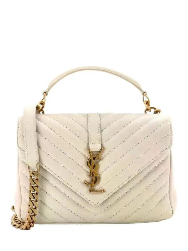 Saint Laurent Matelassé Chevron Leather College Bag - Neutrals