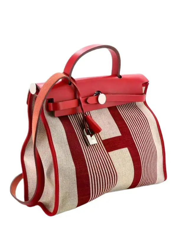 Hermès Herbag Zip H Vibration Toile And Leather 31 Shoulder Bag - Red