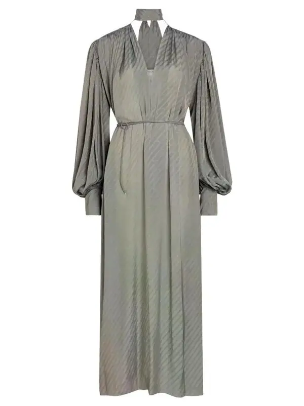 Calvin Klein Striped Pleated Midi Dress - Grey