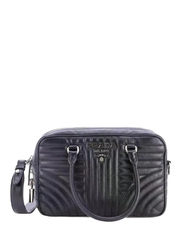 Prada Diagramme Quilted Leather Medium Handbag - Black