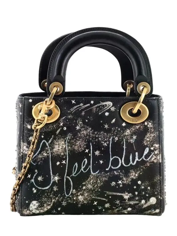 Dior Lady Chain Bag Embroidered Calfskin Mini Satchel - Black