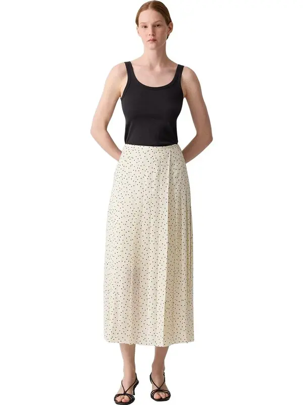 Theory Polka Dot Georgette Pleated Wrap Maxi Skirt - Ivory Multi