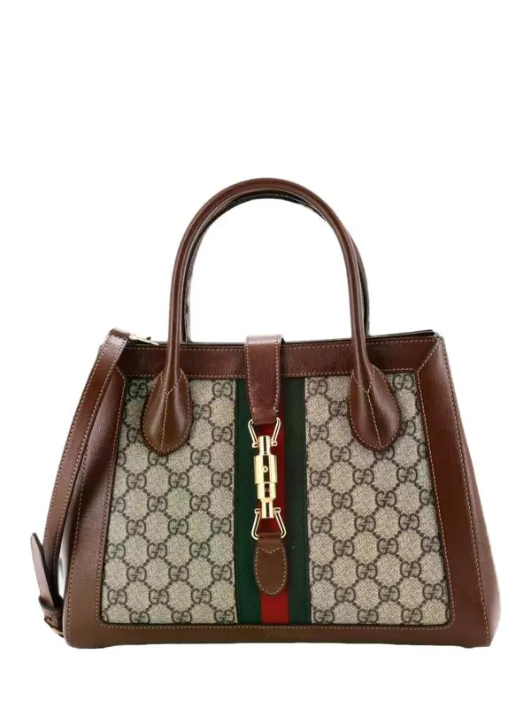 Gucci Jackie 1961 Web Gg Canvas And Leather Medium Tote Bag - Brown