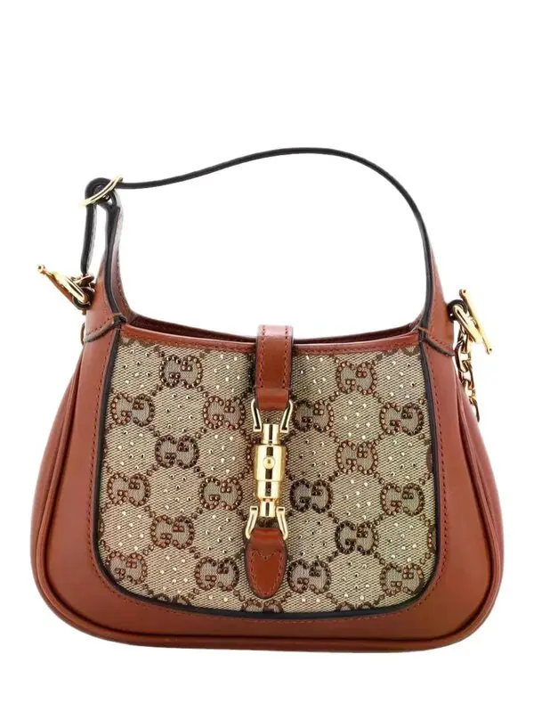 Gucci Jackie 1961 Chain Crystal Embellished Gg Canvas Mini Hobo Bag - Brown