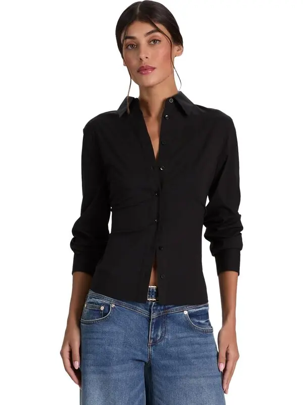 Alice + Olivia Amelia Button-down Shirt With Lace-up Back - Black